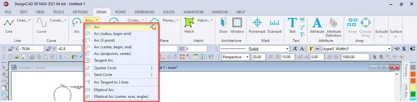 Elliptical Arc (Center Axes Angles) - DesignCAD 2021 User Guide
